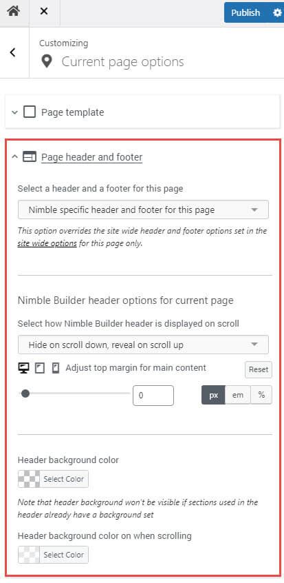 Nimble Builder Pro Header Visibility Options Press Customizr