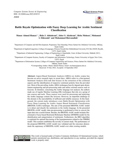 Pdf Battle Royale Optimization With Fuzzy Deep Learning For Arabic