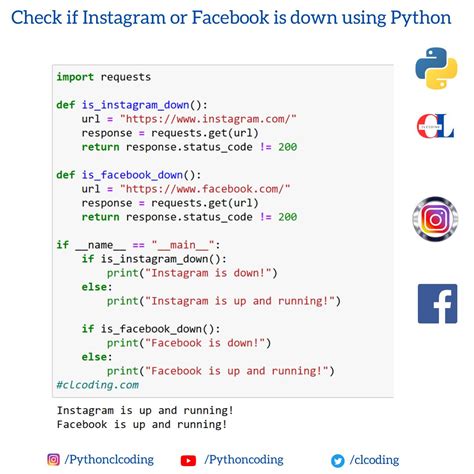 check if instagram or facebook is down using python python coding