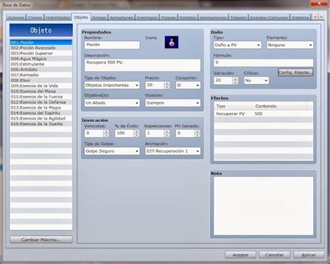 Tutorial RPG Maker VX Ace Objetos Programa Videojuegos