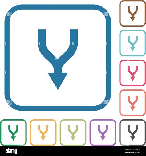 Merge Arrows Down Simple Icons In Color Rounded Square Frames On White Background Stock Vector