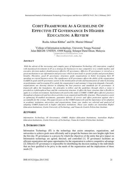 Pdf Cobit Framework As A Guideline Of Effective It Governance In Higher Education A Review