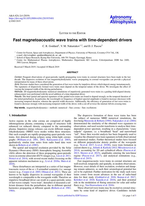 Pdf Fast Magnetoacoustic Wave Trains With Time Dependent Drivers