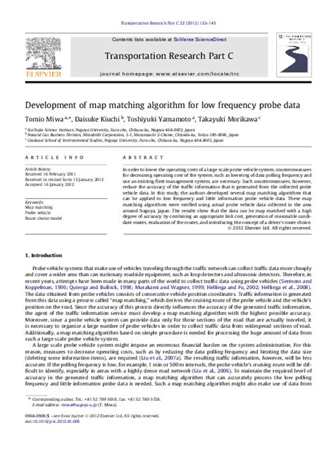 pdf development of map matching algorithm for low frequency probe