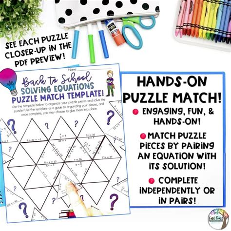 Back To School Math Puzzles For High School 9th Grade Solving Equations