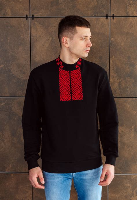 Світшот чоловічий Staff Вишиванка чорний з принтом модний брендовий