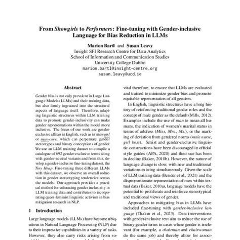 From Showgirls To Performers Fine Tuning With Gender Inclusive Language For Bias Reduction