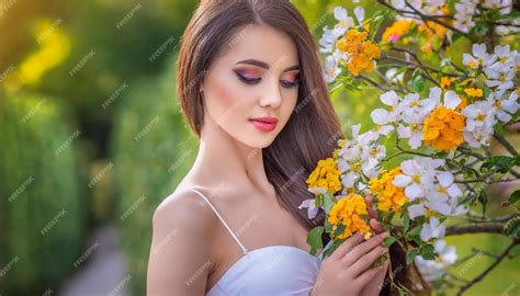 Premium Photo Concept Of Nature A Sensual And Beautiful Lady With Flowers