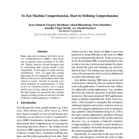 To Test Machine Comprehension Start By Defining Comprehension Acl Anthology