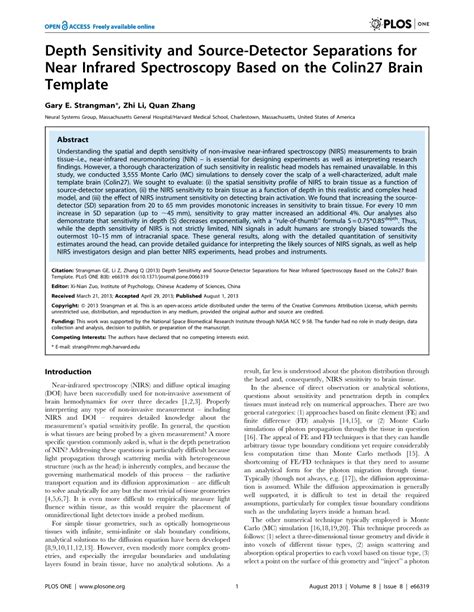 pdf depth sensitivity and source detector separations for near