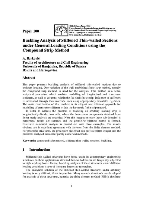 Pdf Buckling Analysis Of Stiffened Thin Walled Sections Under General Loading Conditions Using