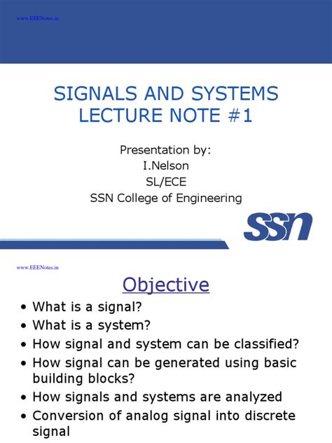 Signals And Systems Lecture Note 1 Presentation By Inelson Slece