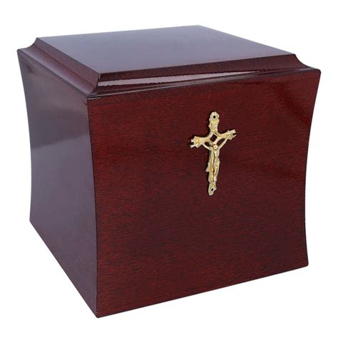 Catholic Mahogany Cremation Urn With Cross Wooden Funeral Urn For Huma