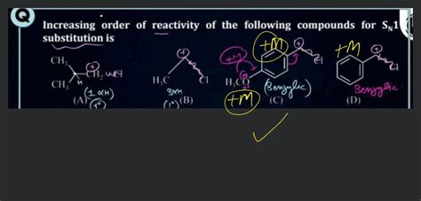 Increasing order of reactivity of the following compounds for SN 1 substi..