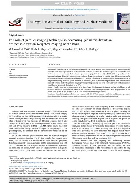 Pdf The Role Of Parallel Imaging Technique In Decreasing Geometric Distortion Artifact In