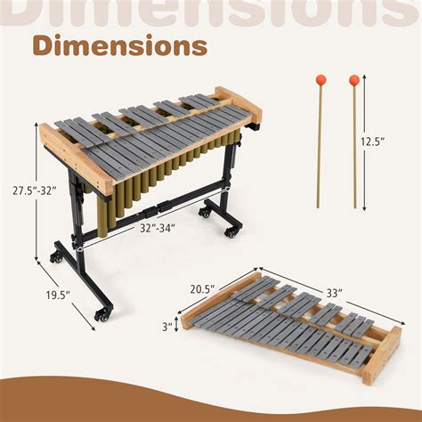 32 Note Marimba Aluminum Xylophone With Rubber Wood Base Costway