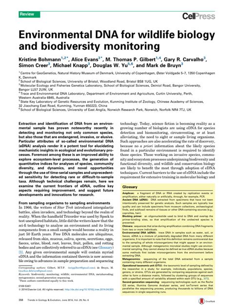 Bohmann Et Al 2014 Environmental Dna For Wildlife Biology And Biodiversity Monitoring Pdf