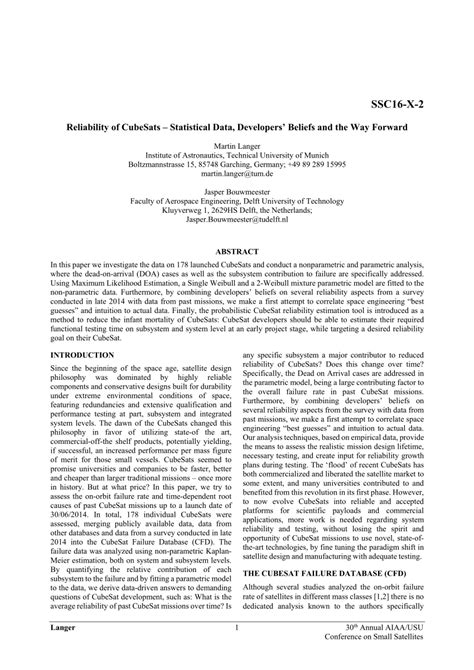 pdf reliability of cubesats statistical data developers beliefs