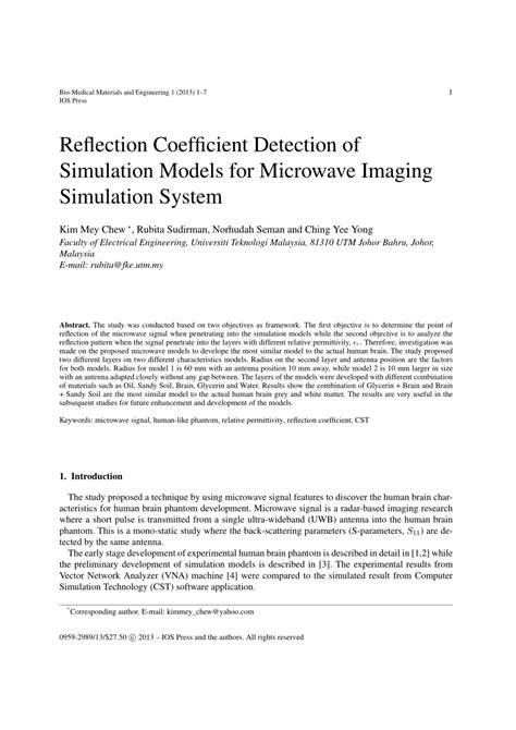 Pdf Reflection Coefficient Detection Of Simulation Models For