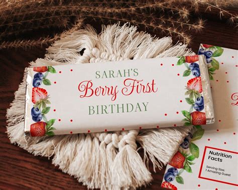 Editable Strawberry Candy Bar Wrapper Instant Download Berry First Birthday Favor Printable