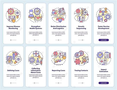 Disease Monitoring Onboarding Mobile App Screen Set Task Digital Menu Vector Task Digital