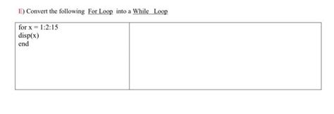 Solved E Convert The Following For Loop Into A While Loop Chegg Com