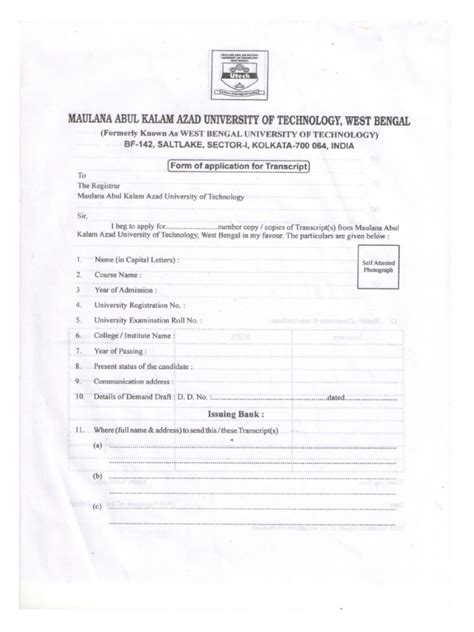Transcript Application Form Pdf