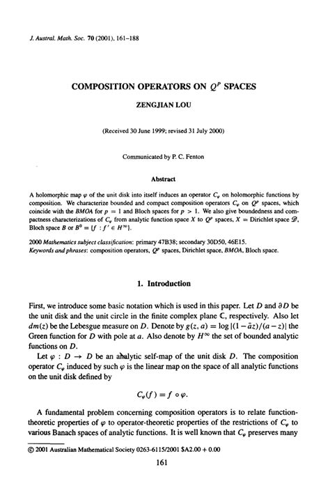 Pdf Composition Operators On Qp Spaces