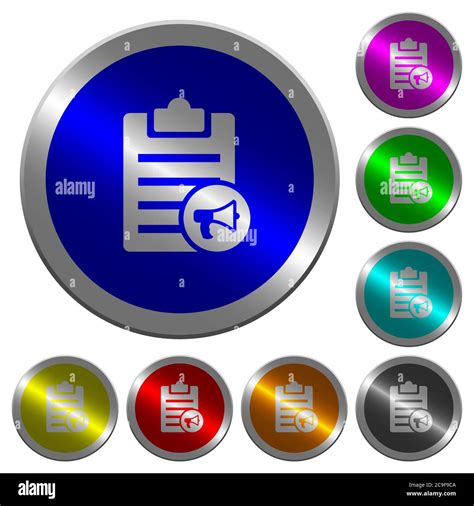 Note Reading Aloud Icons On Round Luminous Coin Like Color Steel Buttons Stock Vector Image
