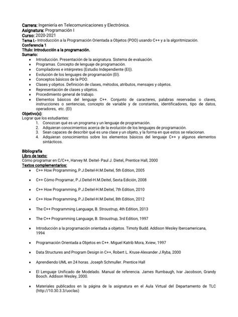 C1 P1 20 21 Introducción A La Poo Usando C Y A La Algoritmización Pdf Lenguaje De