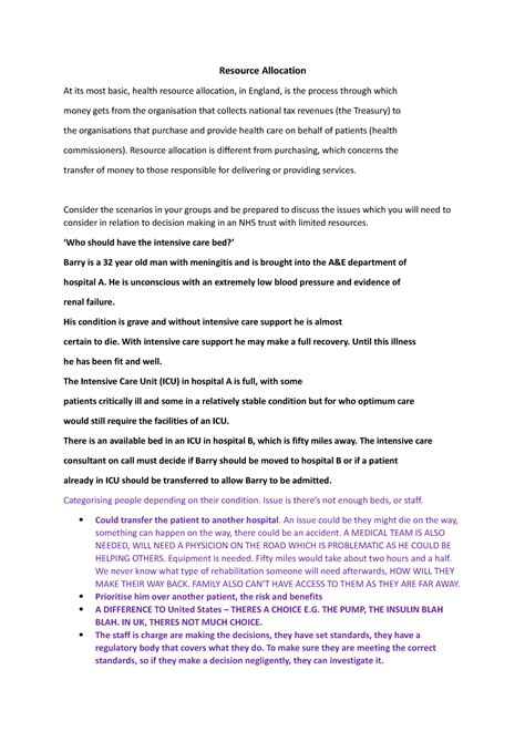 Week 1 Resorce Allocation Medical Law Resource Allocation At Its Most Basic Health Resource