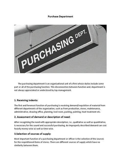Purchase Department The Purchasing Department Is An Organizational