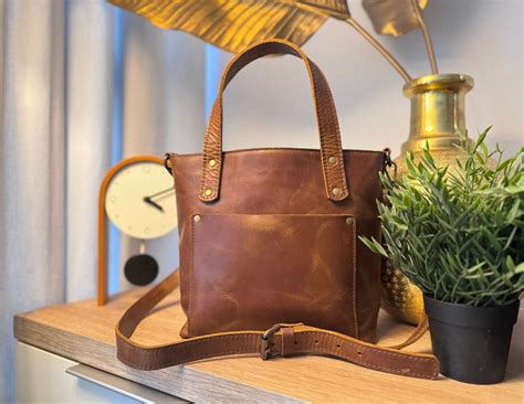 Genuine Leather Mini Tote Bag Personalized Tote Crossbody Bag Small