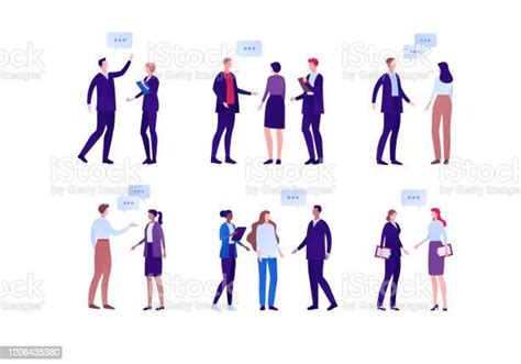 비즈니스 회의 개념입니다 벡터 플랫 사람 그림 집합입니다 토크 버블 기호와 사람들의 그룹 토론 다양한 민족 배너 인포그래픽 포스터 웹 배경에 대한 디자인 요소 사업가에 대한
