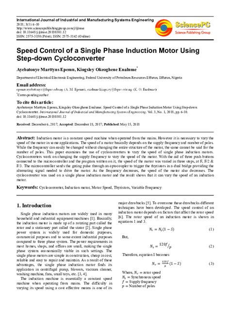 Pdf Speed Control Of A Single Phase Induction Motor Using Step Down