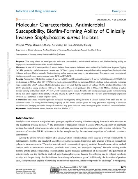 Pdf Molecular Characteristics Antimicrobial Susceptibility Biofilm Forming Ability Of