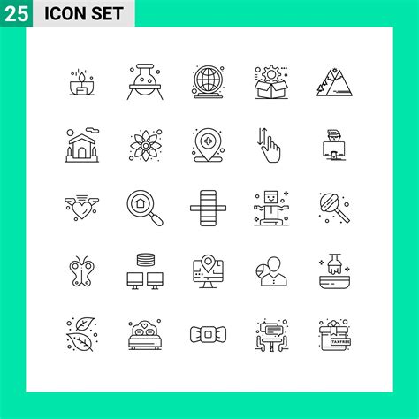 25 Universal Line Signs Symbols Of Setting Cog Dangerous Box Worldwide Editable Vector Design