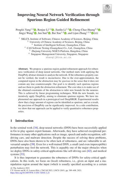 Pdf Improving Neural Network Verification Through Spurious Region Guided Refinement