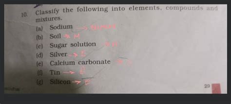 Classify The Following Into Elements Compounds And Mixtures Filo