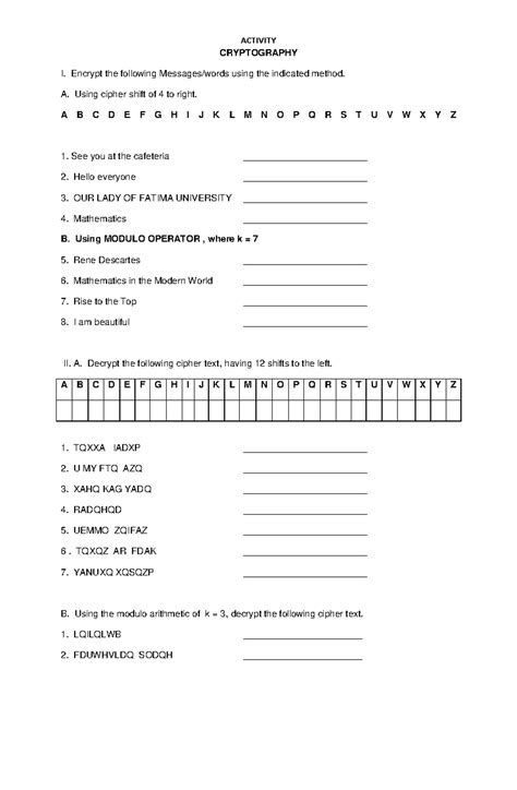 Cryptography Matm111 Activity Cryptography I Encrypt The Following