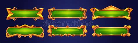 Medieval Green Buttons Ui Game Menu Elements Stock Vector