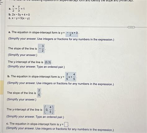 Solved A X2 Y3 1b 2x 5y 4 0c X Y 5 X Y A ﻿the Equation