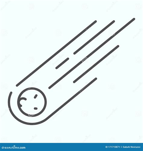 Asteroid Thin Line Icon Falling Meteorite With Flame Stock Vector Illustration Of Glyph
