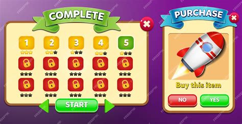 Premium Vector Level Selection And Purchase Menu Pop Up With Stars