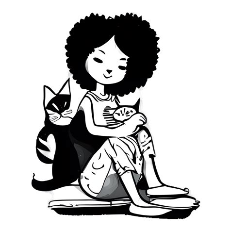 Cat Sitting On Girl S Lap Line Drawing Creative Fabrica