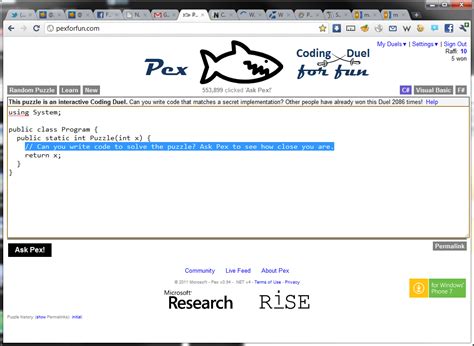 Pex For Fun A Programming Game For Microsoft Lovers De