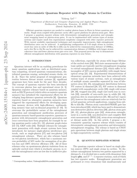 pdf deterministic quantum repeater with single atoms in cavities
