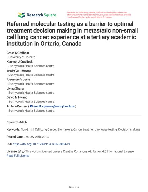 Pdf Referred Molecular Testing As A Barrier To Optimal Treatment Decision Making In Metastatic
