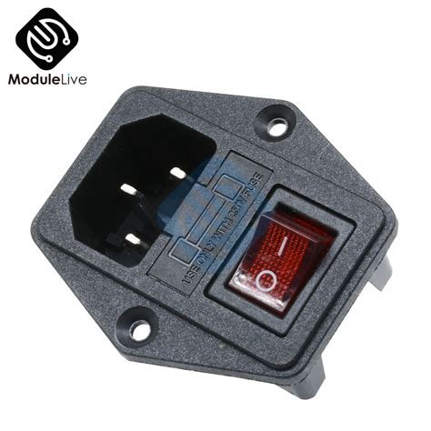 Ac 250v 10a Black Red 3 Pin Terminal Power Socket With Fuse Holder