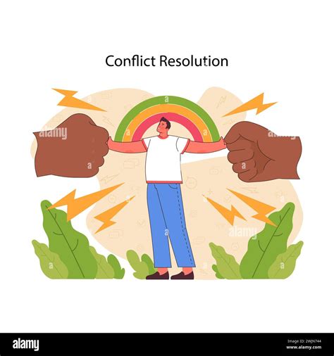 Conflict Resolution Concept Individual Mediates Between Opposing Forces Representing Peace And